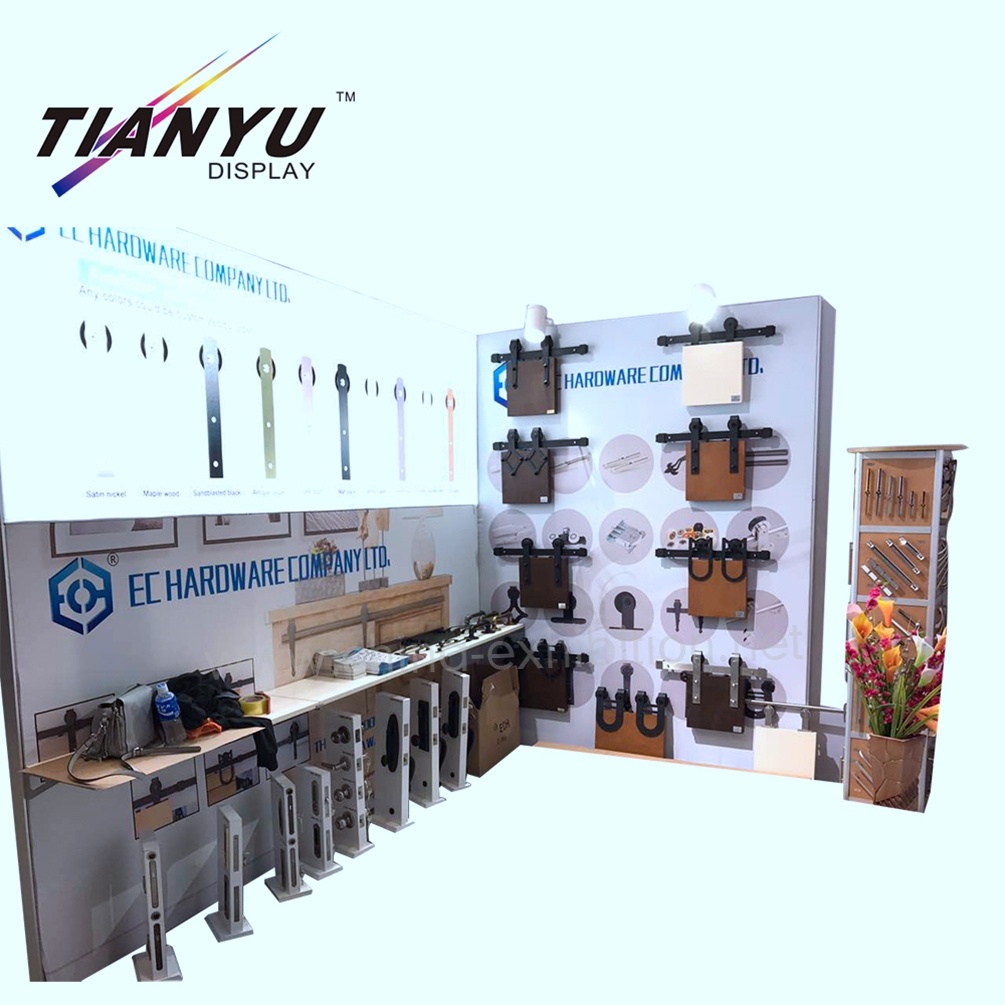 L Shape Aluminum Frame Exhibition Booth with Lighting Textile Printing ...